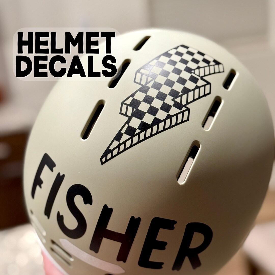 Helmet Name Decal Set // Checkered Lightning Bolt + Custom Name ...