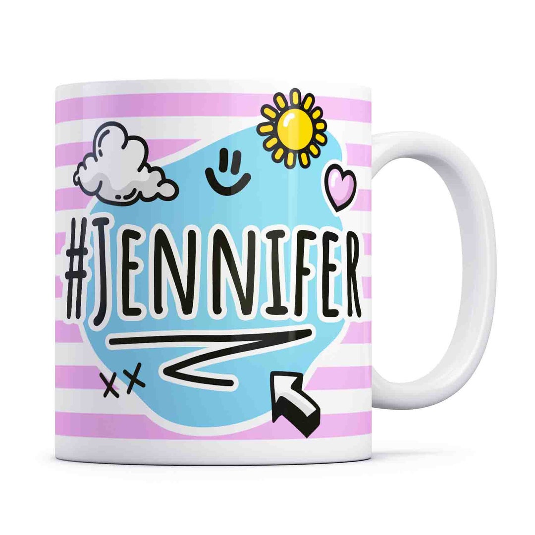 Jennifer Mug, Cheerful Pink and Blue Personalised Mug - Etsy UK