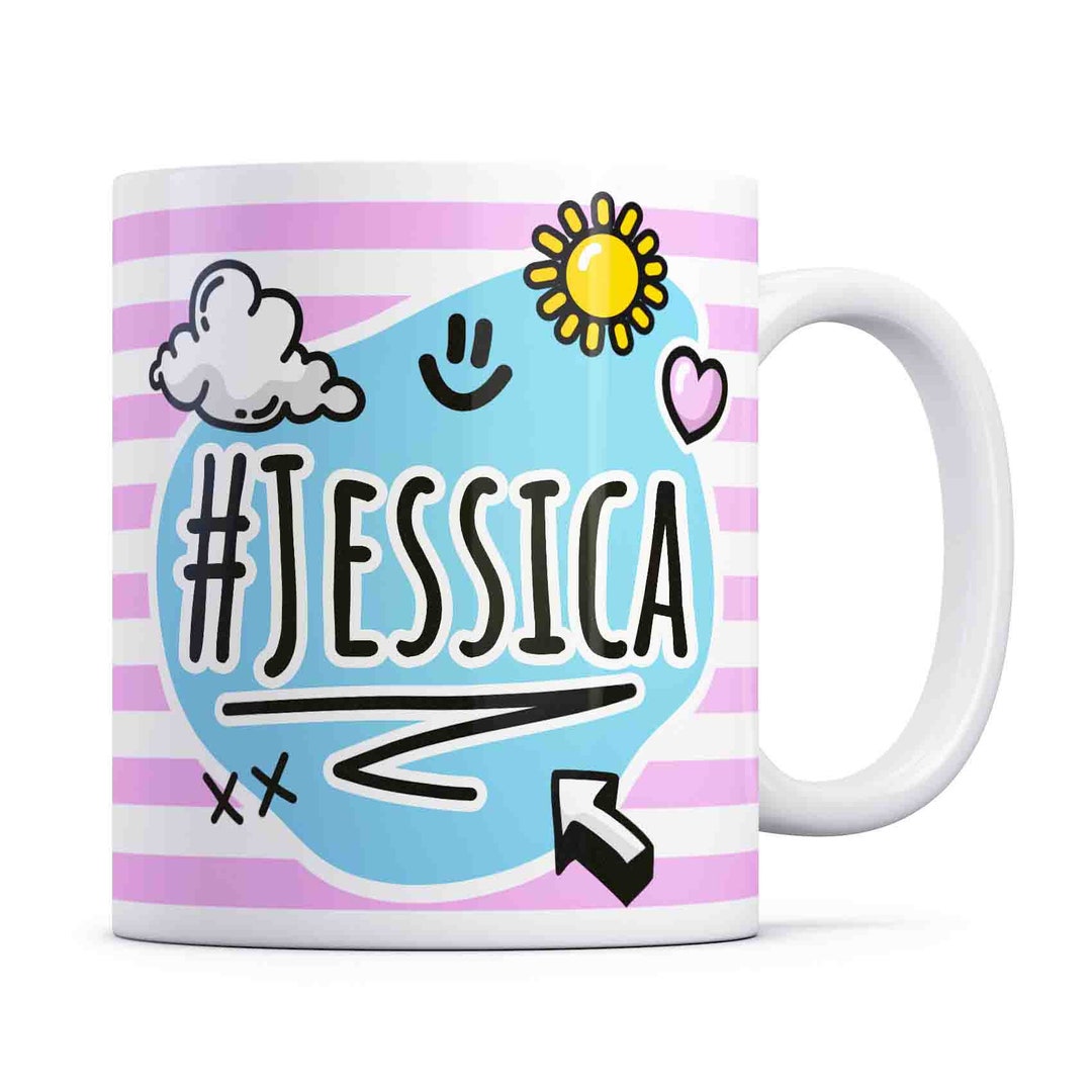 Jessica Mug, Cheerful Pink and Blue Personalised Mug - Etsy