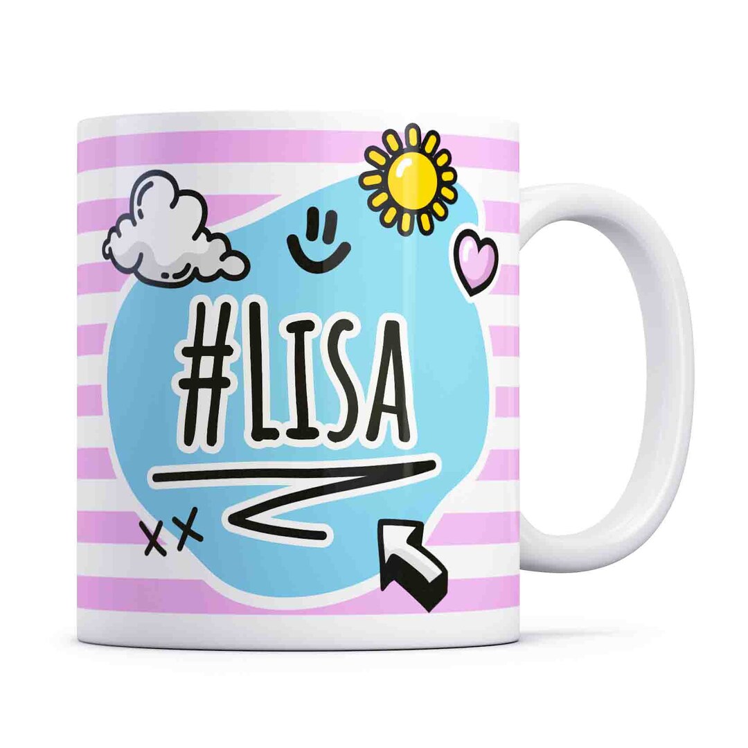 Lisa Mug, Cheerful Pink and Blue Personalised Mug - Etsy