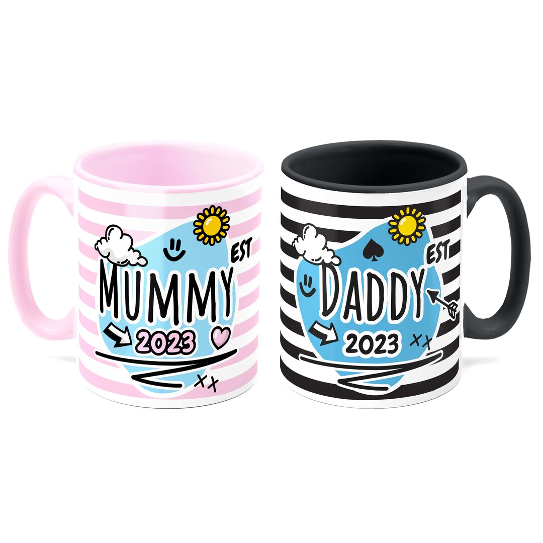New Mum and Dad Mug Set Adorable Mummy and Daddy Design New Parents Est ...