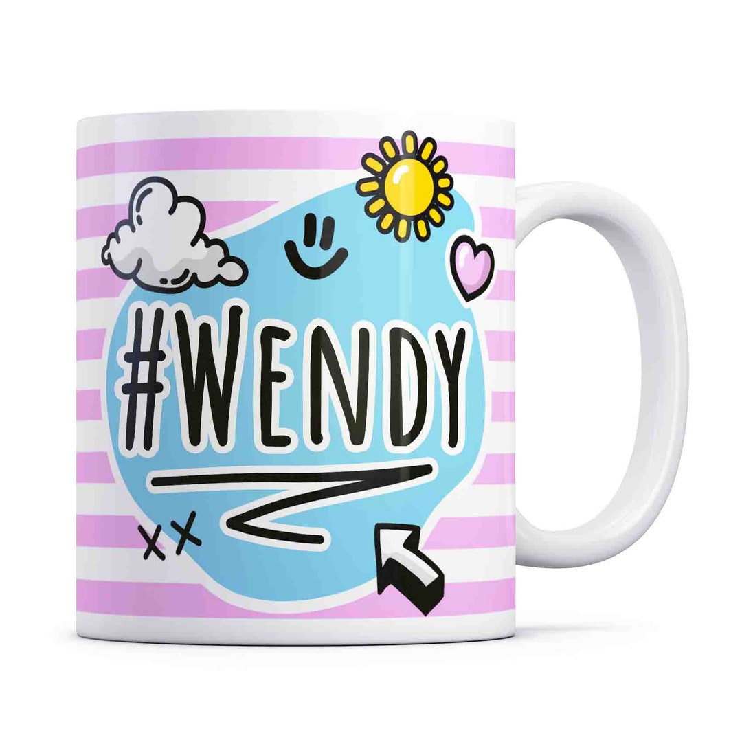 Wendy Mug, Cheerful Pink and Blue Personalised Mug - Etsy