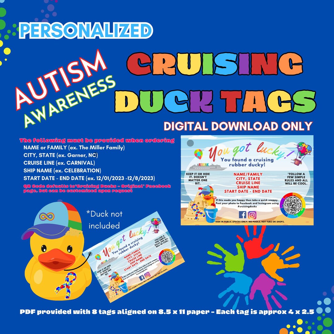 Personalized Autism Awareness Cruise Duck Tags: Customizable Digital ...