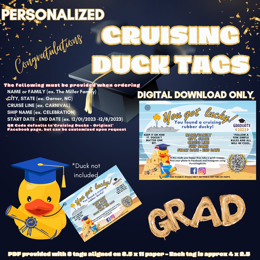 Personalized Graduation Cruise Duck Tags: Customizable Digital Download ...