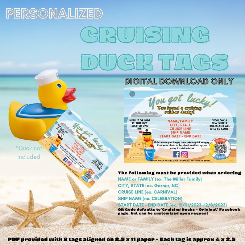Personalized Cruise Duck Tags: Customizable Digital Download for Cruise ...