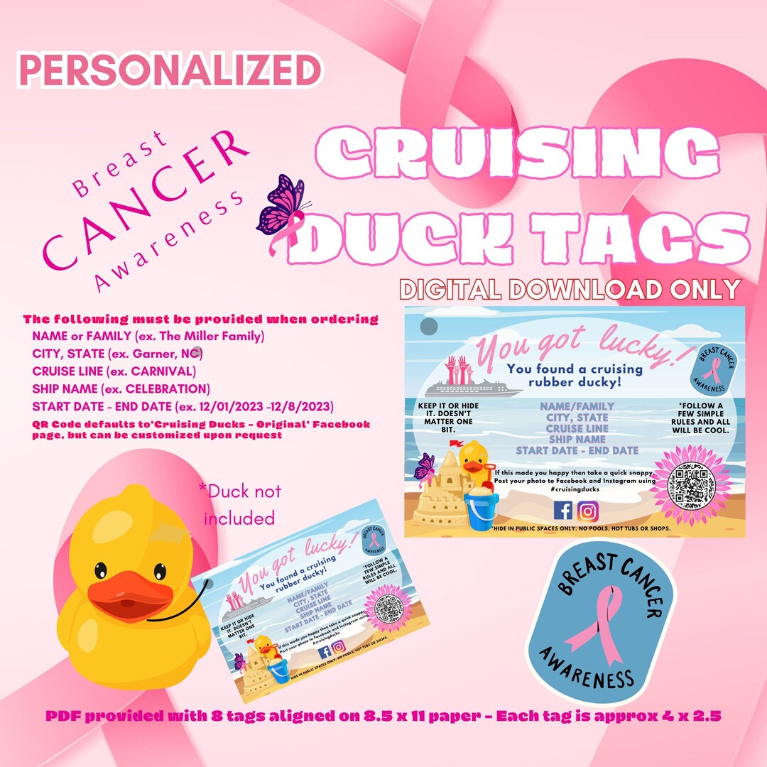 Personalized Breast Cancer Awareness Cruise Duck Tags: Customizable ...