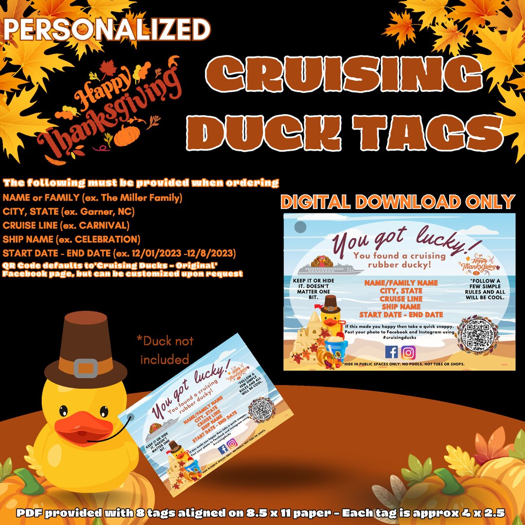 Personalized Thanksgiving Cruise Duck Tags: Customizable Digital ...