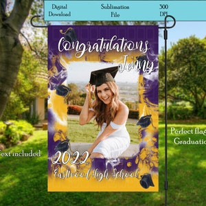 Purple and Gold School Colors Garden Flag, 12x18 Flag, Graduation Flag ...