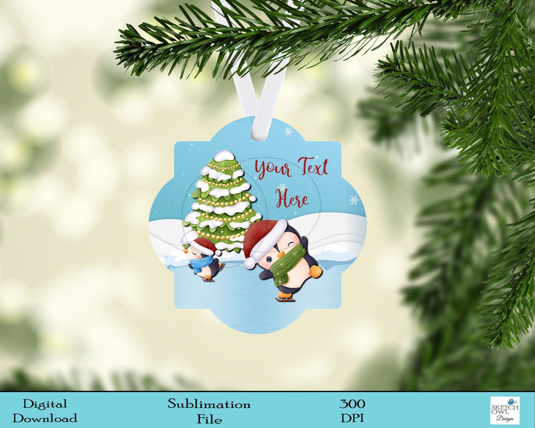 Cute Ice Skating Penguin Ornament, Quad Shape, Kids Ornament, Box Set ...