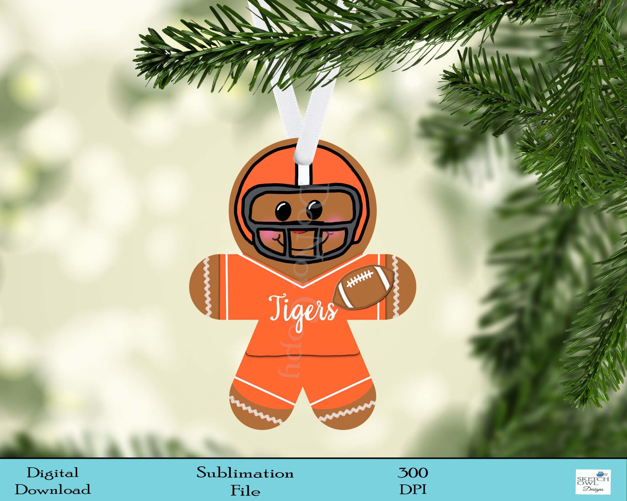 Gingerbread Man Football Ornament, Christmas Football Ornament, Orange ...