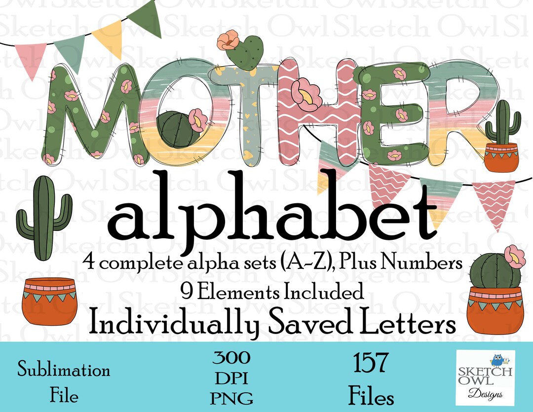 Mothers Day Alphabet, Alphabet Set, Full Alpha Set, Cactus Alpha ...