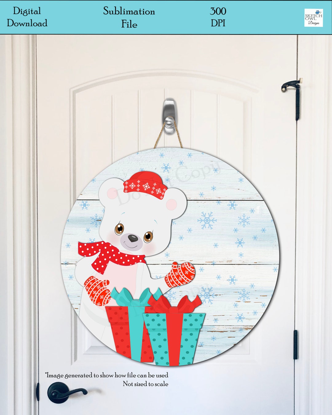 Winter Door Hanger, Cute Polar Bear Door Wreath, Winter Decor ...