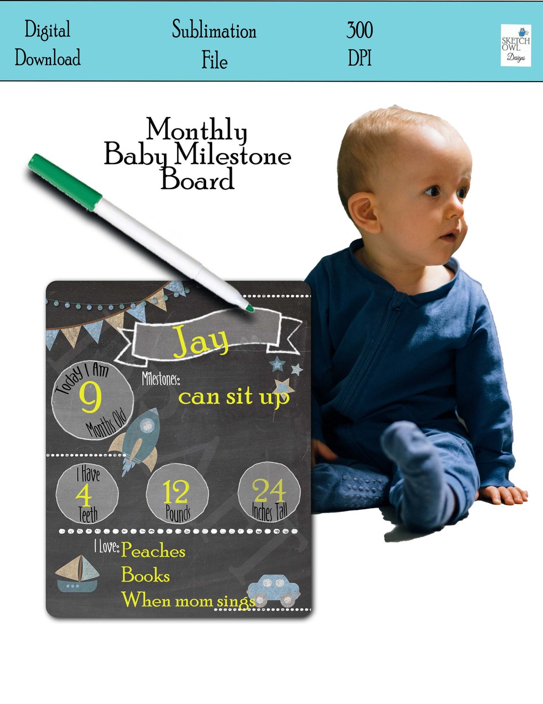 Monthly Baby Milestone Board Design, Milestone Chalkboard Design ...