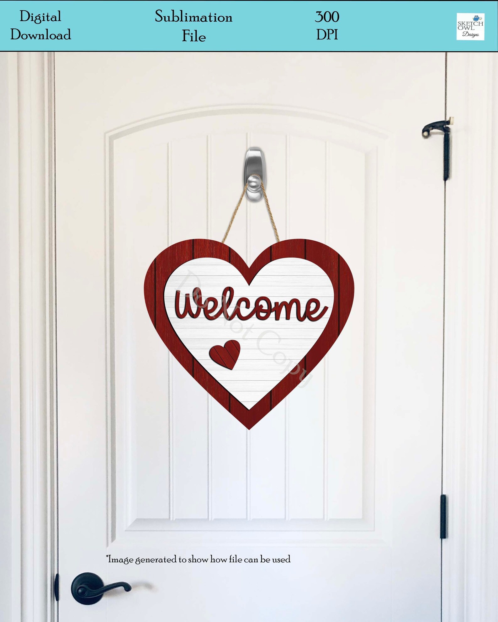 Welcome Heart Design, Heart Door Hanger Design, Heart Sublimation ...
