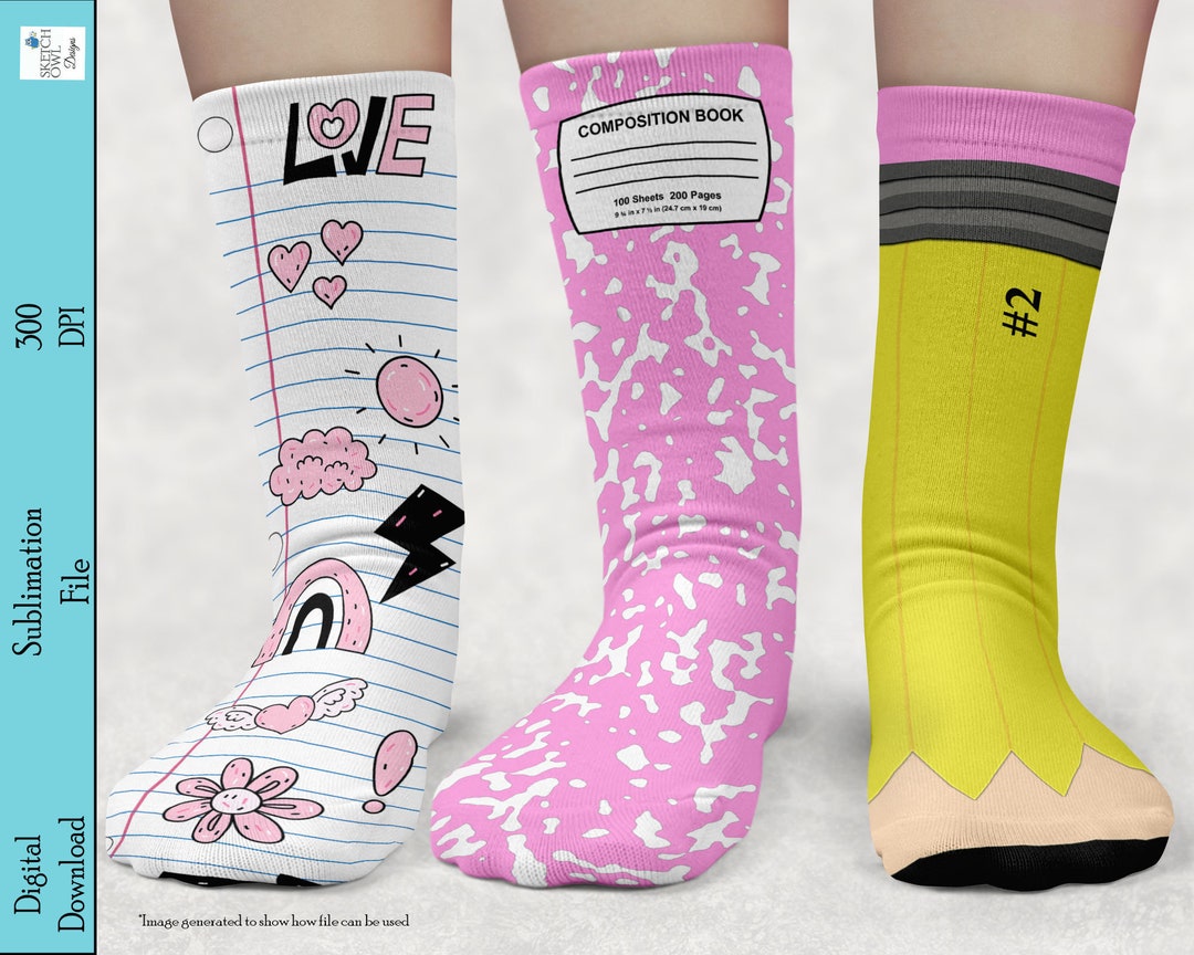 Sublimation Pink Socks Design, Teacher Socks, Sock Bundle, Pencil Socks ...