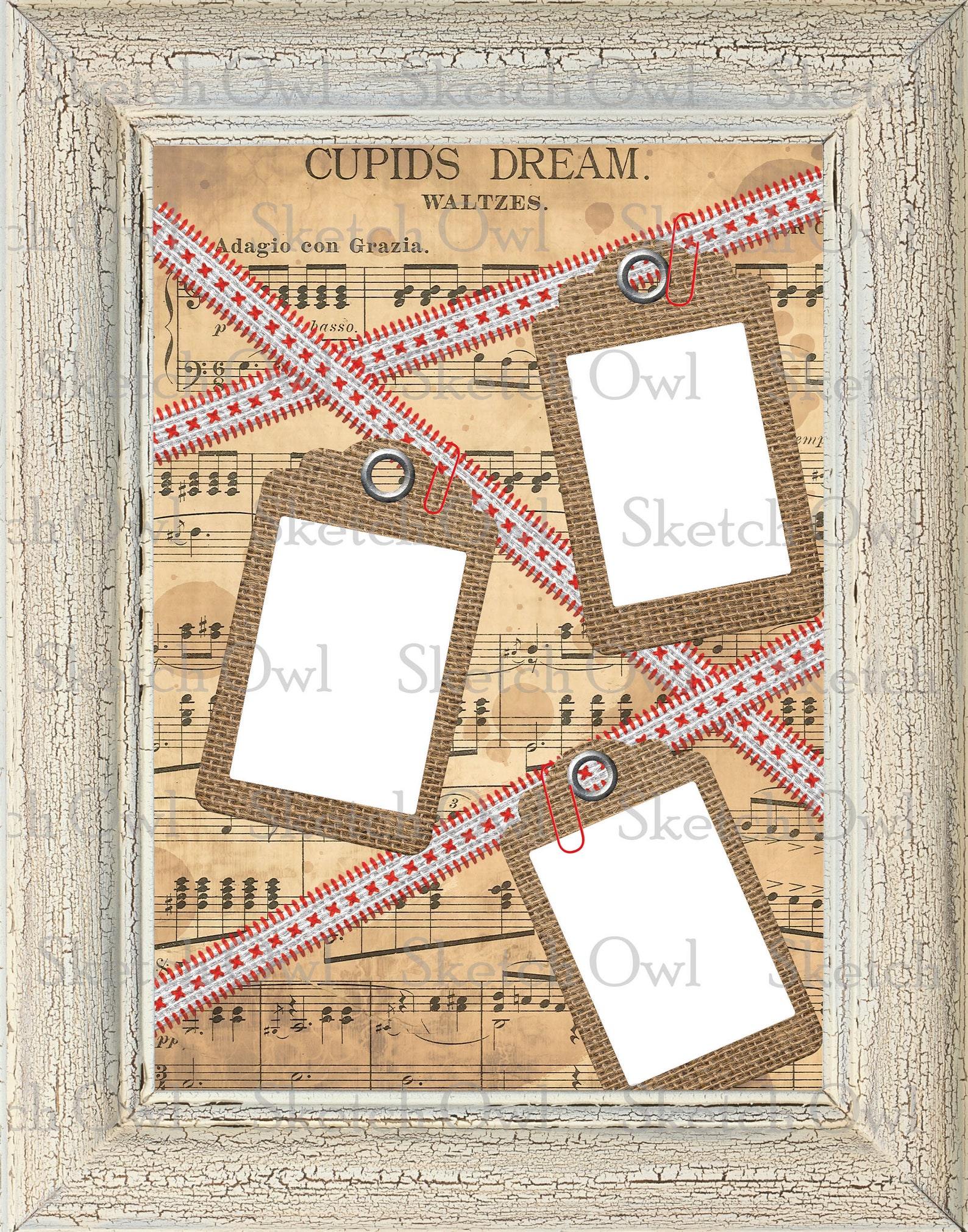 Photo Frame with sheet music and burlap tag look image | Etsy