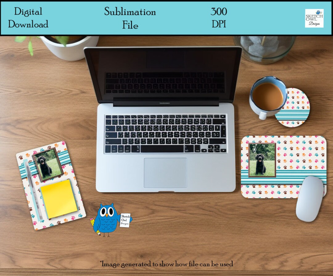 Desk Set Bundle, Note Pad Holder, Mouse Pad, Coaster, Cute Dog Paws ...