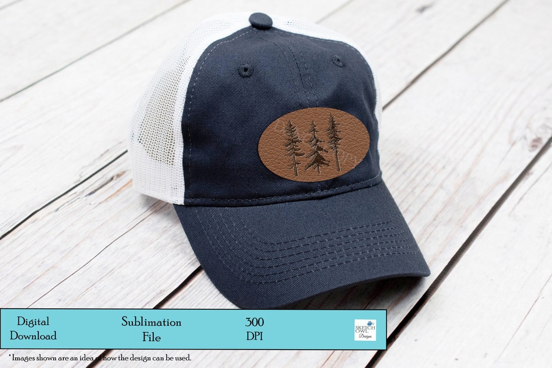 Hat Patch Design, Leather Look, Pine Trees Hat Patch, Sublimation Patch ...