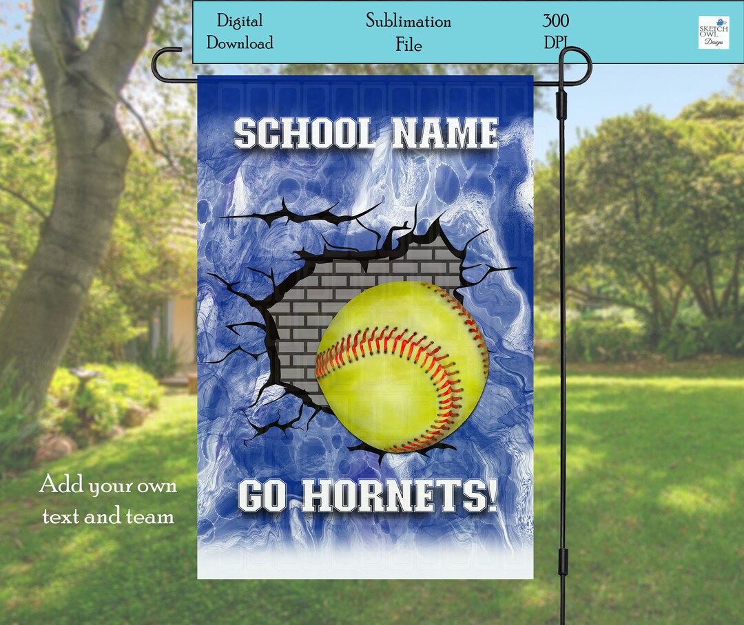 Blue White School Colors Garden Flag, Softball, 12x18 Flag, Graduation ...