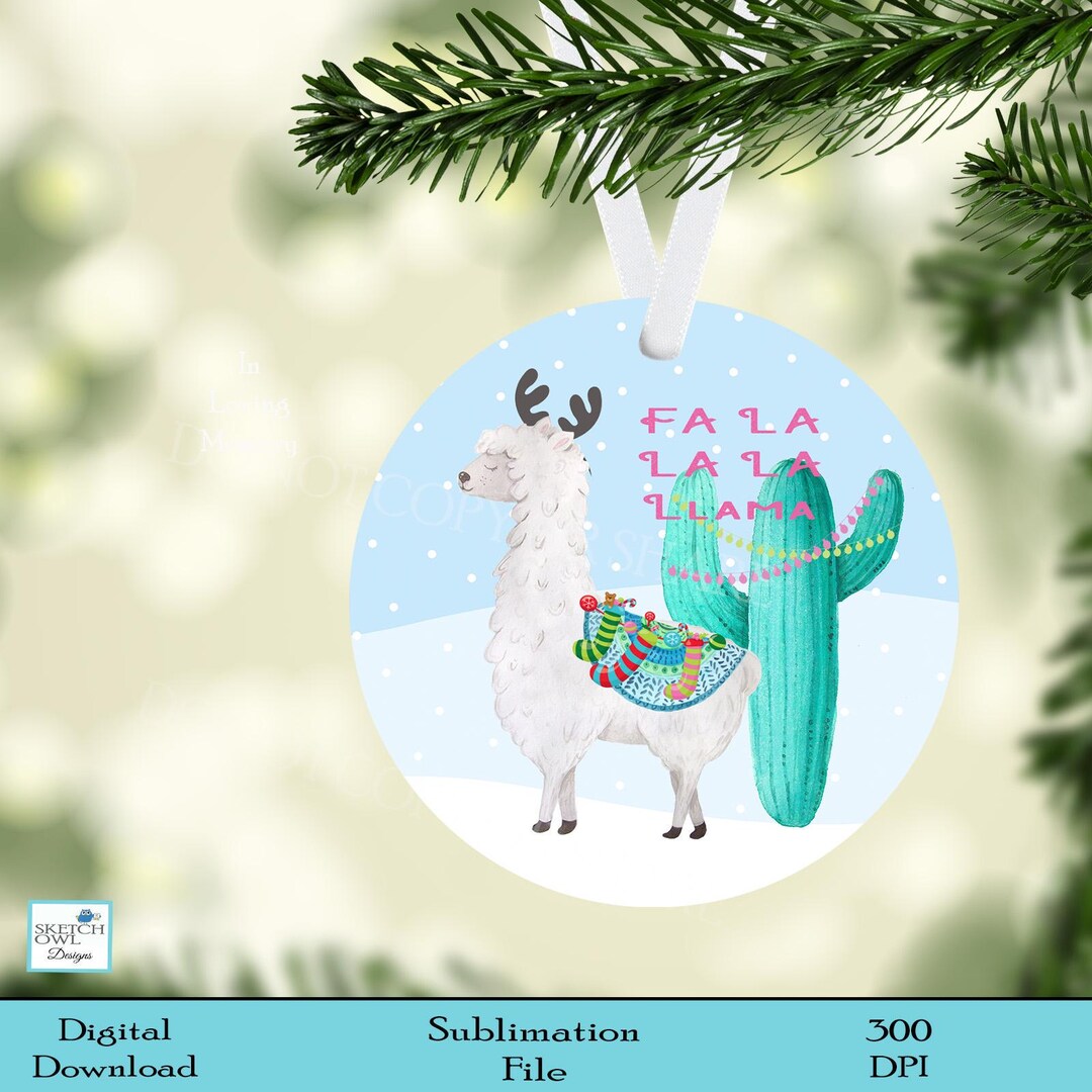 Fa La La Llama Round Ornament, Cute Christmas Ornament, Digital ...