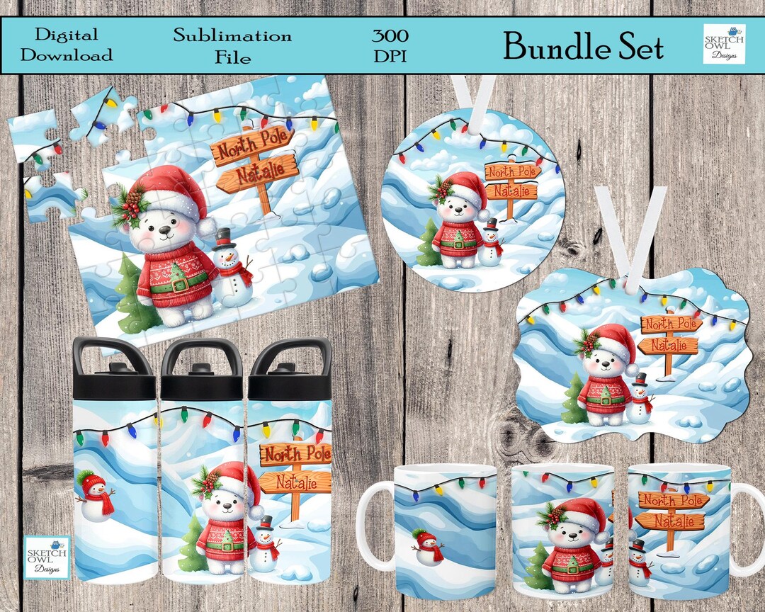 Christmas Polar Bear Bundle Set, Puzzle, Mug, Round Ornament, Benelux ...
