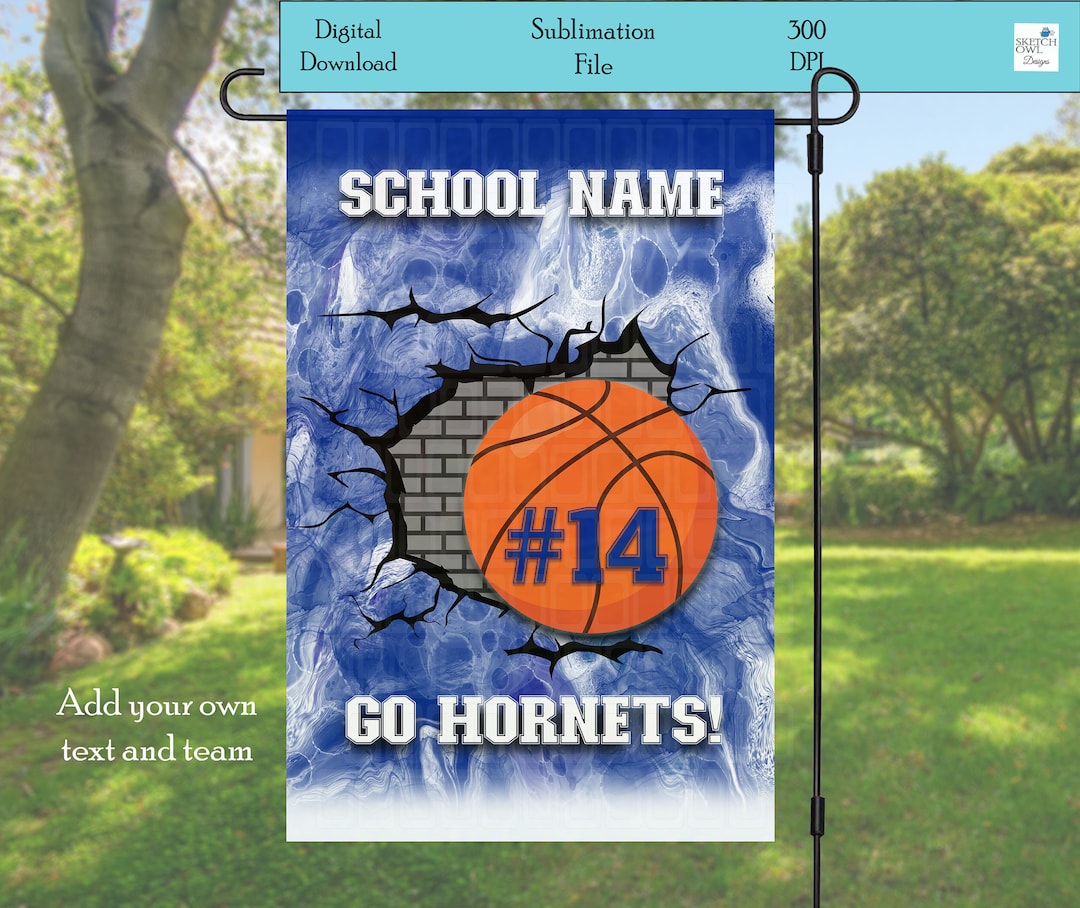 Blue White School Colors Garden Flag, Basketball, 12x18 Flag ...