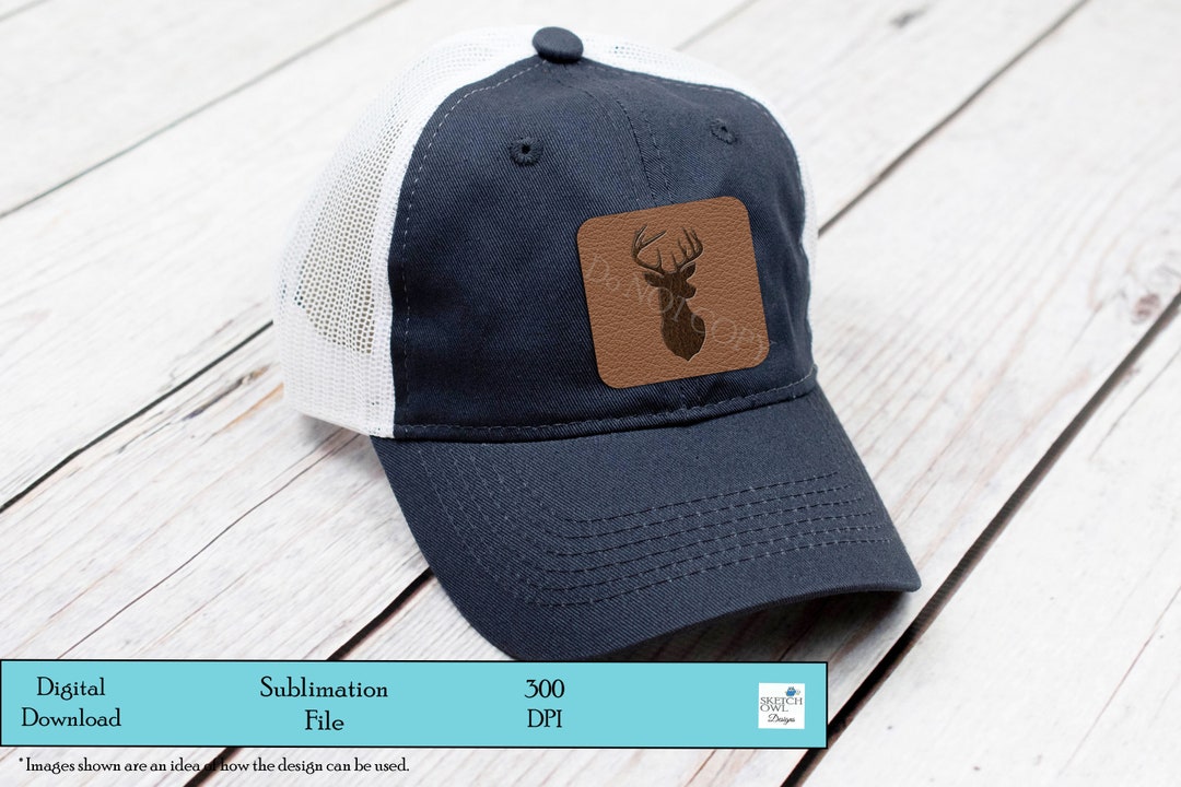 Hat Patch Design, Leather Look, Deer Head Hat Patch, Sublimation Patch ...