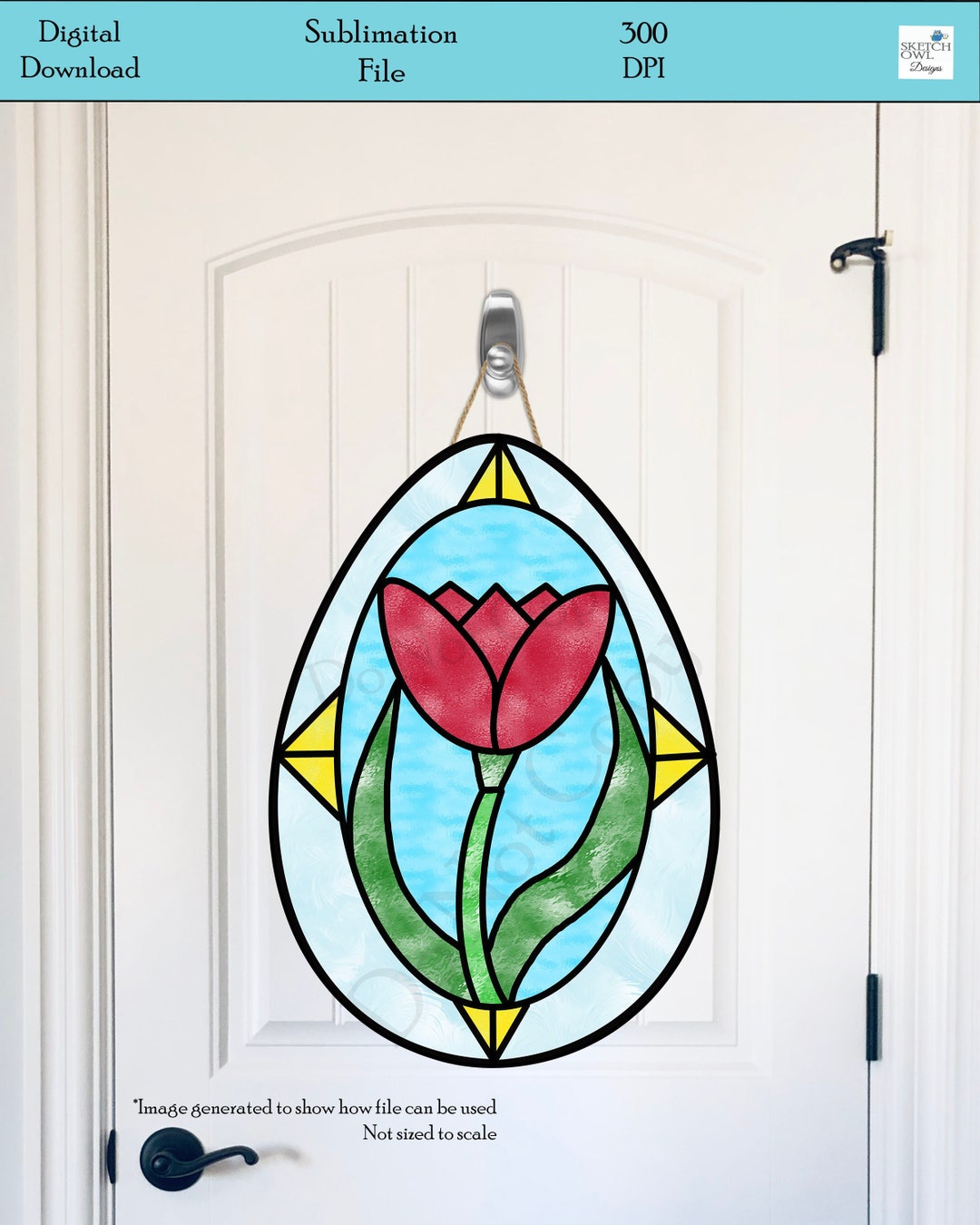 Stained Glass Look, Stained Glass Tulip, Spring Door Hanger, Faux Glass ...