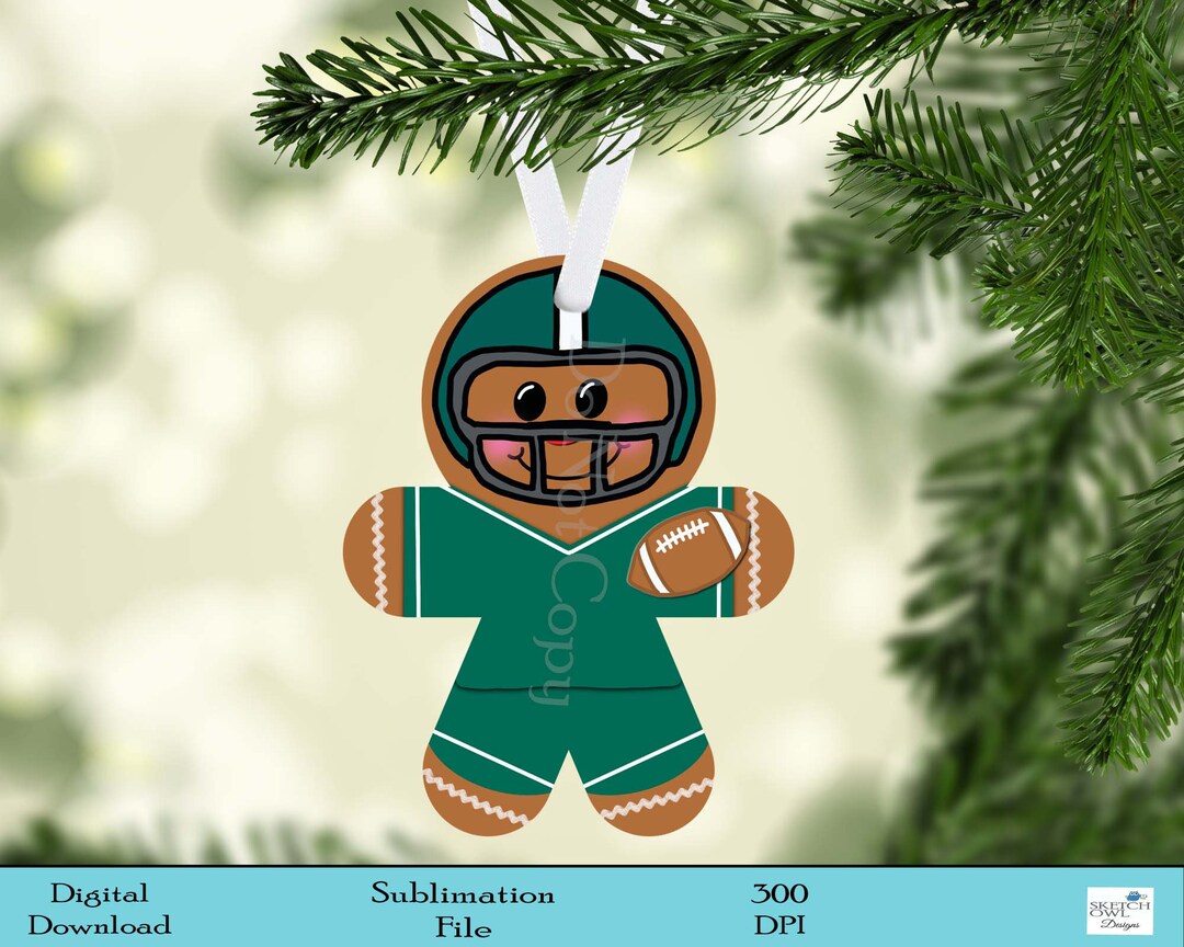 Gingerbread Man Football Ornament, Christmas Football Ornament, Blue ...
