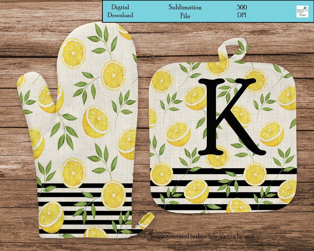 Lemon Oven Mit Design, Lemon and Black Stripe Design, Two Files ...