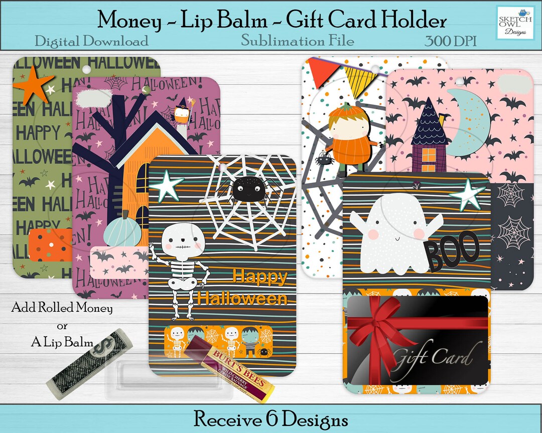 Halloween Gift Card Holder, Cute Halloween Gift, 6 Design Bundle, Lip ...