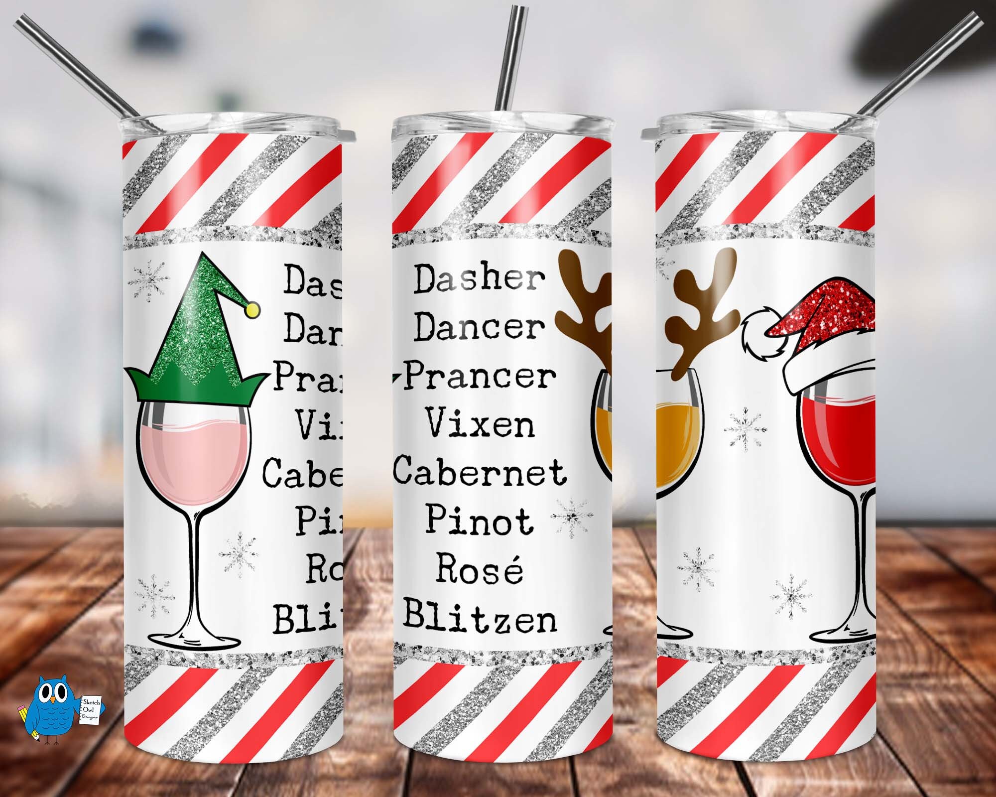 Christmas Drinking Tumbler Skinny Tumbler Design Blitzen | Etsy