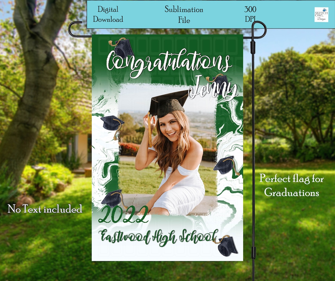 Green and White School Colors Garden Flag, 12x18 Flag, Graduation Flag ...