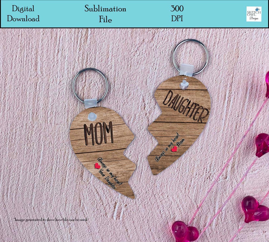 Heart Keychain Design, Mom Daughter Keychain, Heart Split Keychain, Mom ...