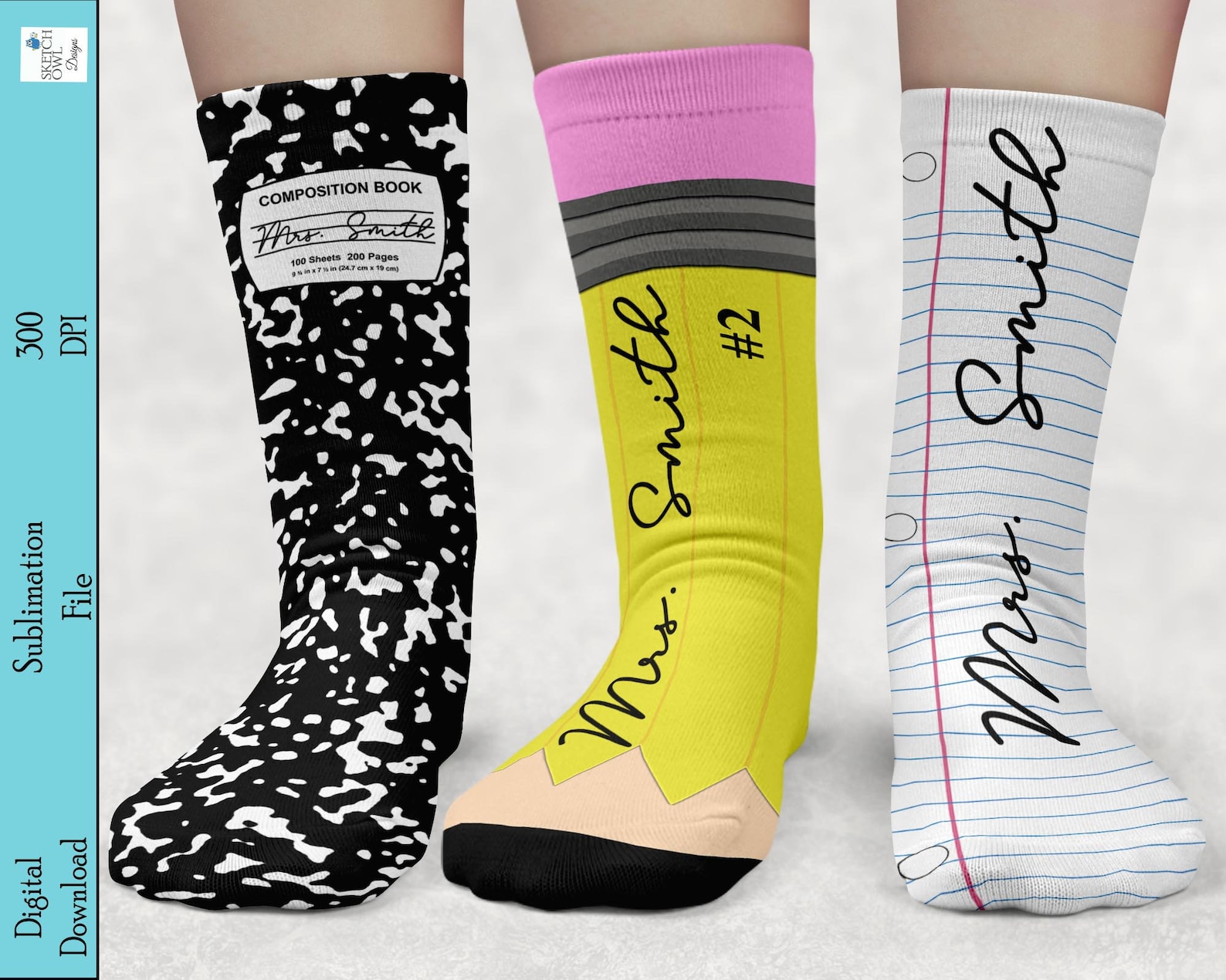 Sublimation Socks Design, Teacher Socks, Sock Bundle, Pencil Socks ...