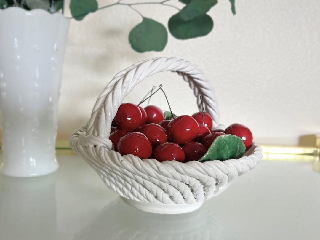 Vintage Ceramic Fruit Bowl With Ceramic Cherries | Basket of Fruit ...