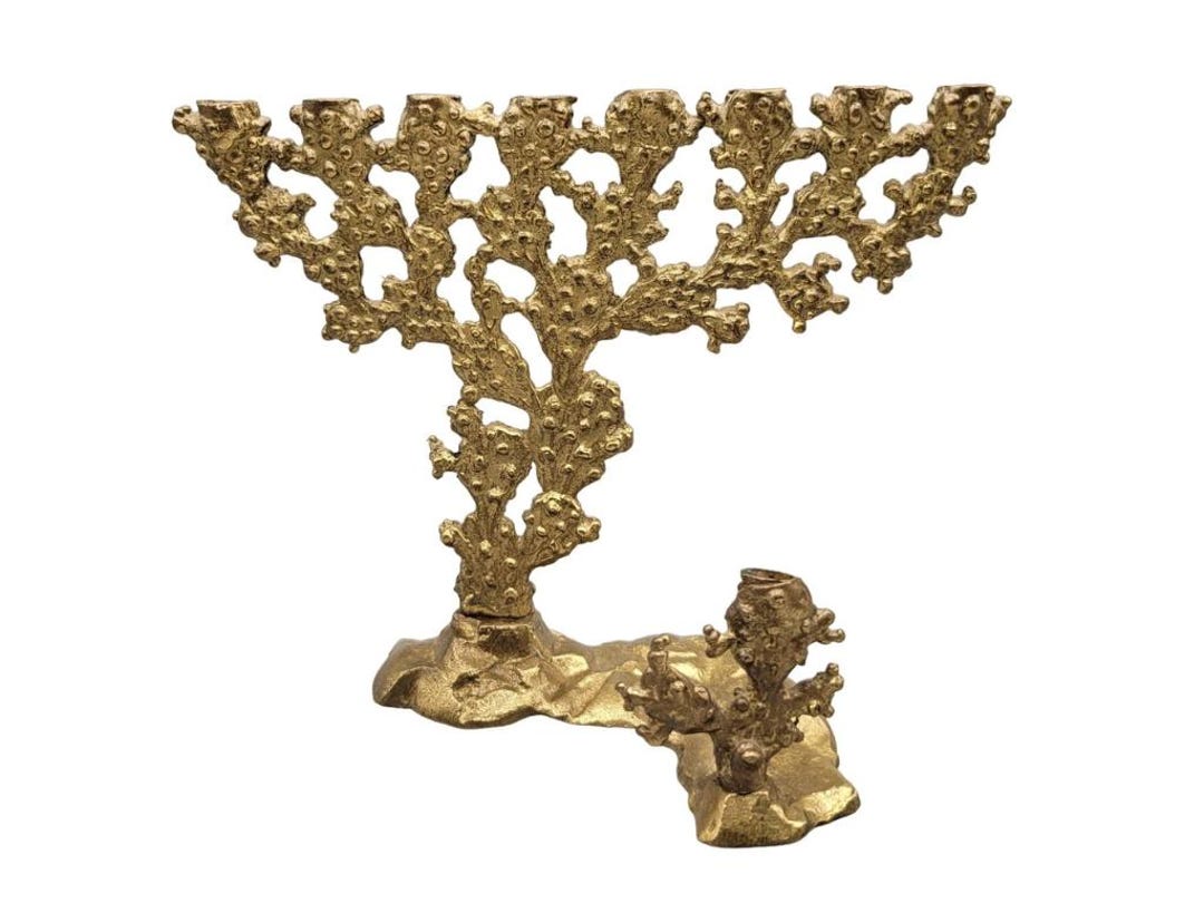 Vintage Menorah Prickly Pear Sabra Cactus | Solid Brass | Made in ...
