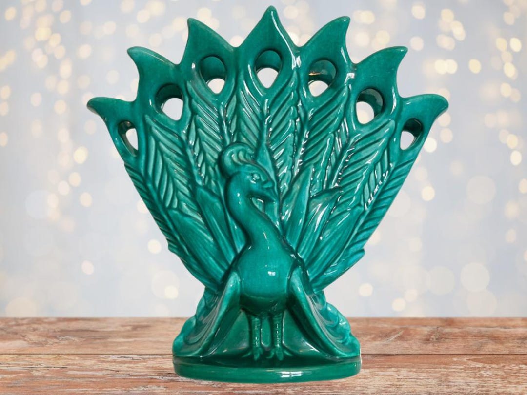 Vintage RARE Mid Century Royal Haeger Peacock Pottery Vase | Teal Blue ...