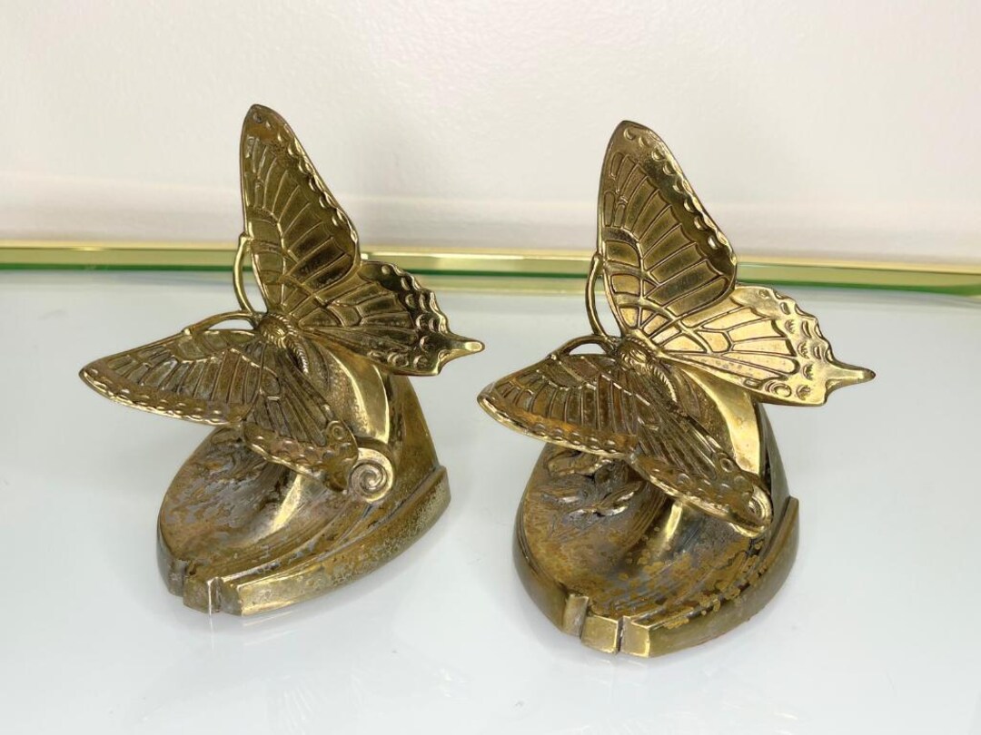 Vintage Solid Brass Butterfly Bookends Art Deco & Art Nouveau Style ...