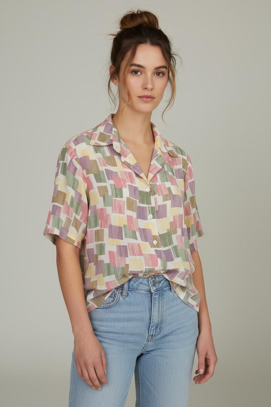 Vintage Bon Worth Button Down Blouse | Side Slits | Square Buttons ...