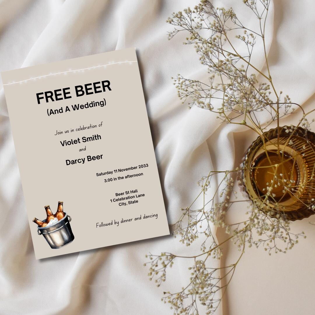 Free Beer Wedding Invitation Canva Template Fun Wedding Invite - Etsy