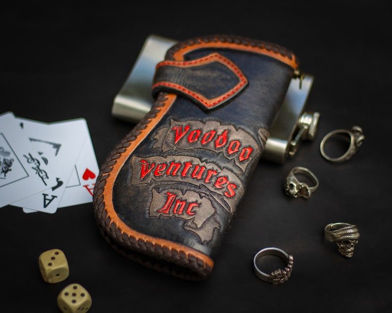 HANDMADE LEATHER Long Biker Laced Wallet Skull Voodoo Ventures, Bifold ...