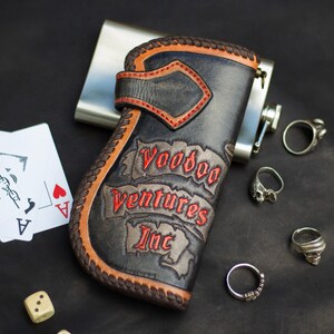 HANDMADE LEATHER Long Biker Laced Wallet Skull Voodoo Ventures, Bifold ...