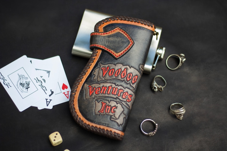 HANDMADE LEATHER Long Biker Laced Wallet Skull Voodoo Ventures, Bifold ...