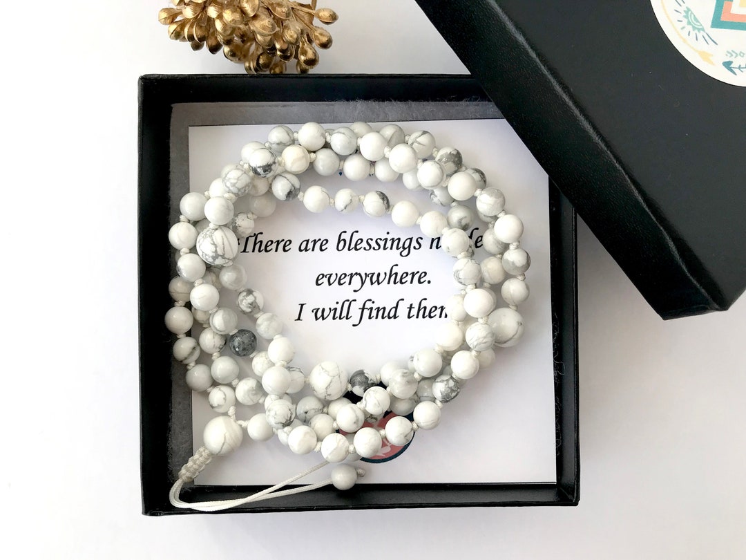 Howlite Mala Bead Bracelet: Calming Anxiety, Meditation, Stress Relief ...