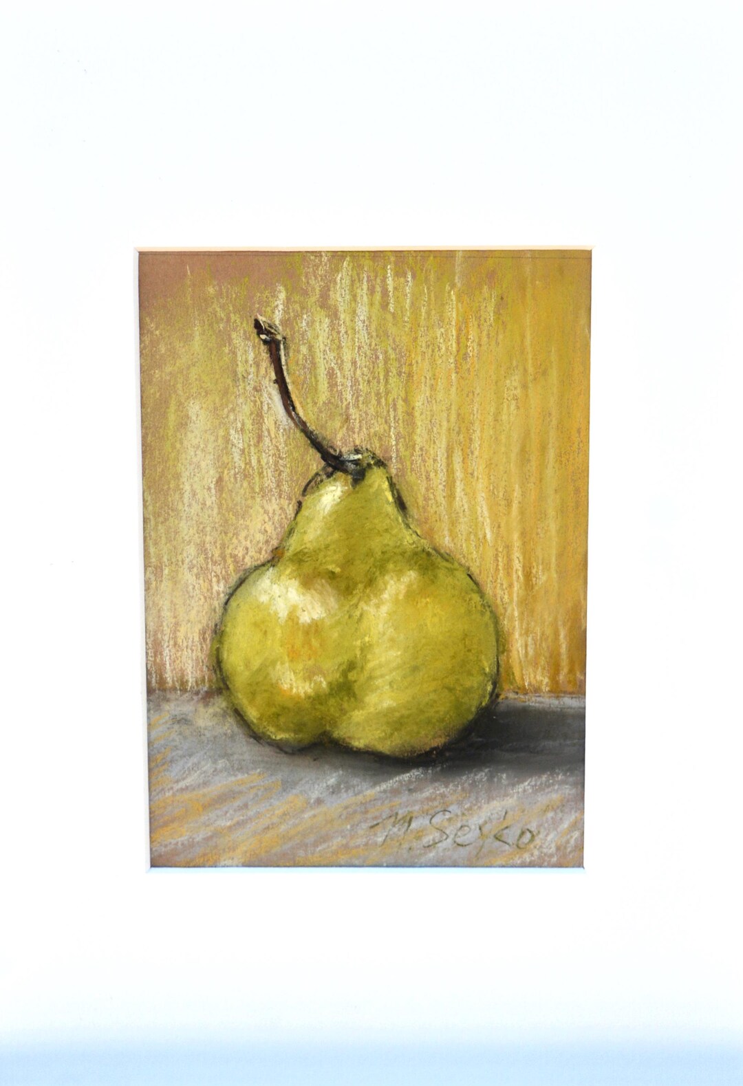 Pastel Painting "pear" – Handmade Still Life, 13x18 Cm With 21x30 Cm ...