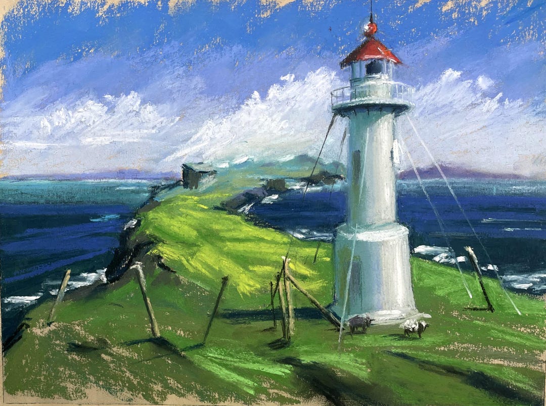 Lighthouse at Sunset - Original Pastel Painting, Coastal Art - Etsy