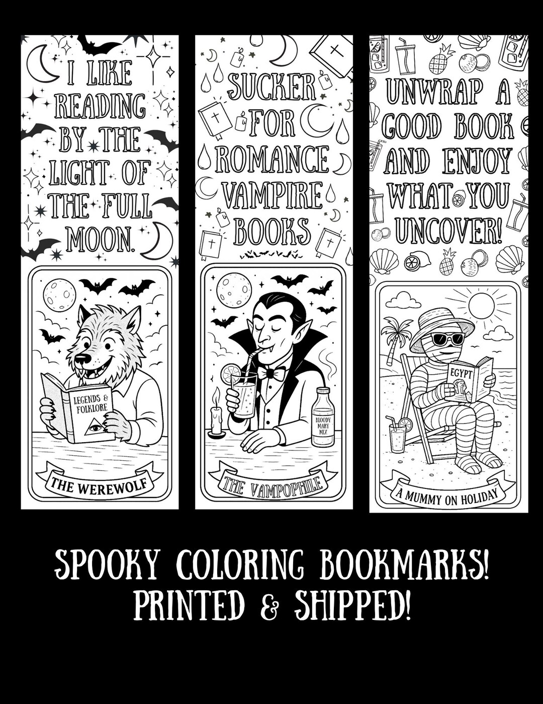Spooky Themed Halloween Coloring Bookmarks; Halloween Coloring Activity ...