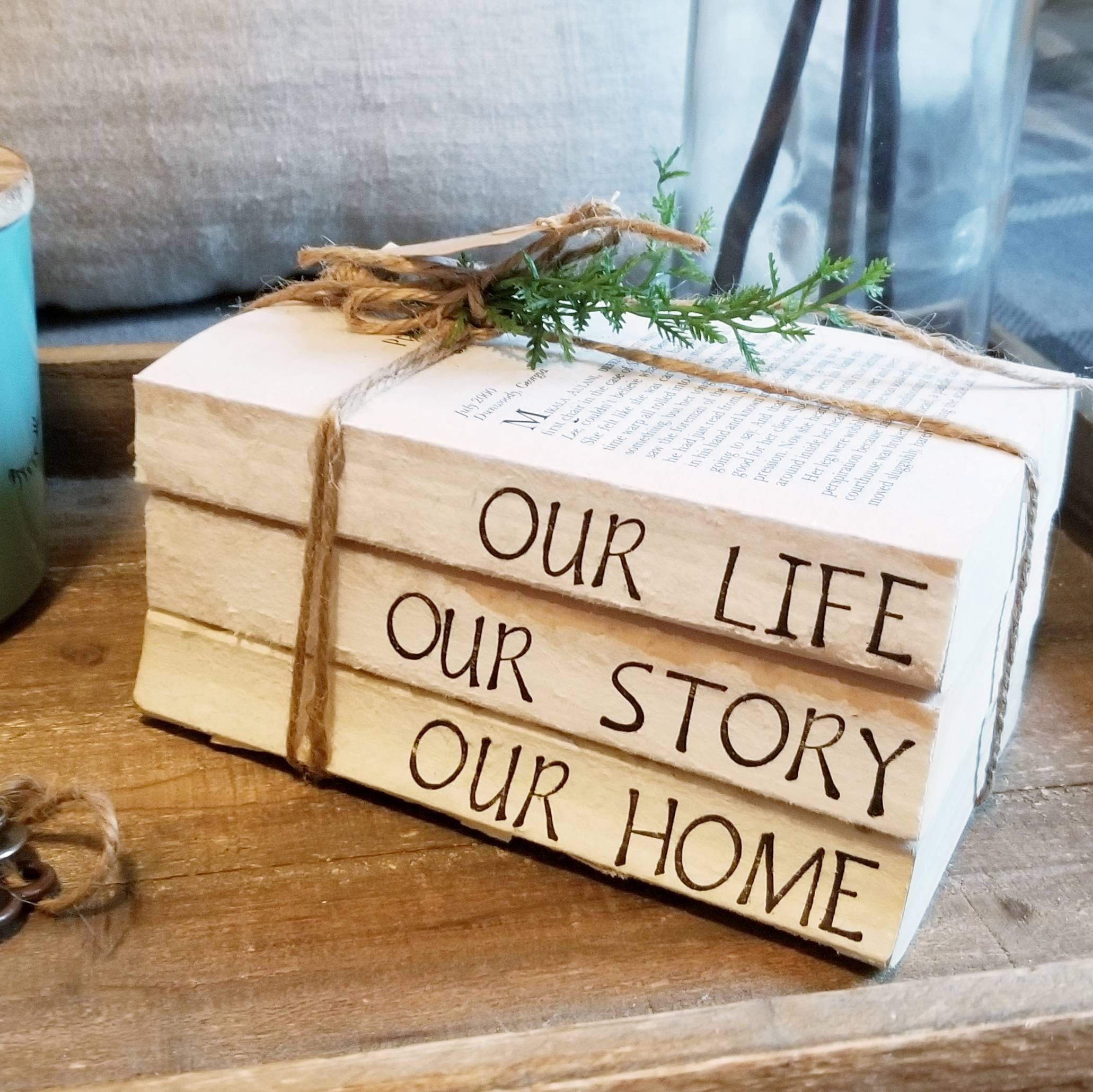 Our life Our story our home farmhouse stamped book decor | Etsy