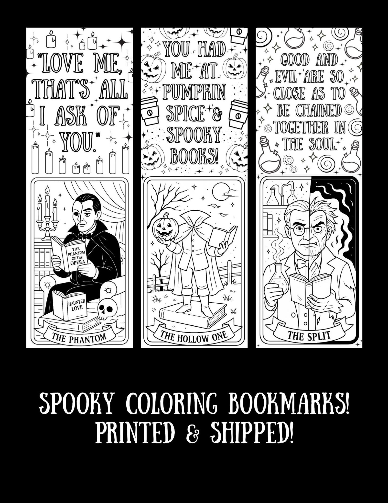 Spooky Halloween Coloring Bookmarks; Halloween Party Favors; Book Lover ...